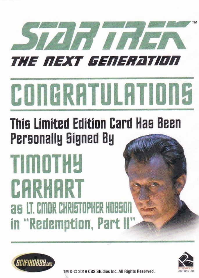 Star Trek TNG Archives & Inscriptions Timothy Carhart Autograph Lt ...