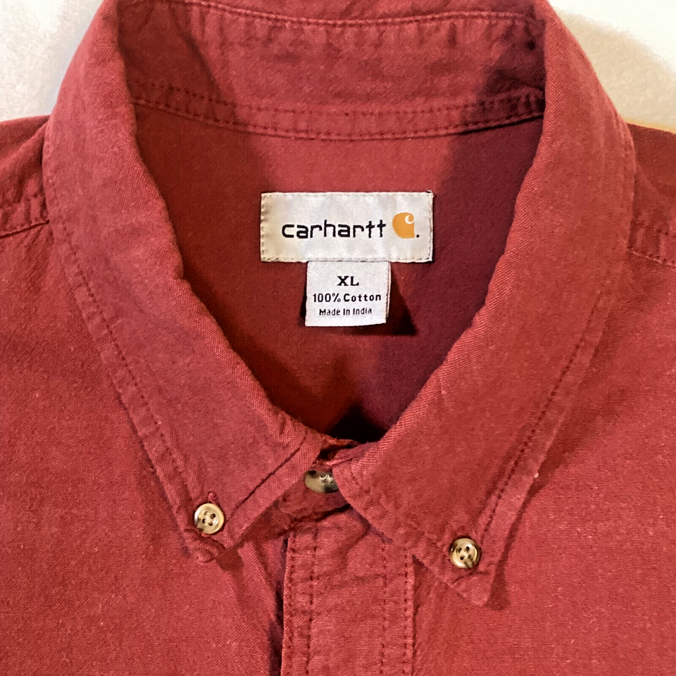 Carhartt XL Short Sleeve Button Up Rust Collard 100% Cotton Pre-Owned ...
