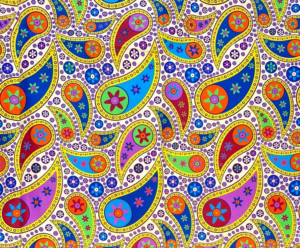 African Fabric/ Ankara - Rainbow, Cream 'Naja Paisley' Design, YARD or ...