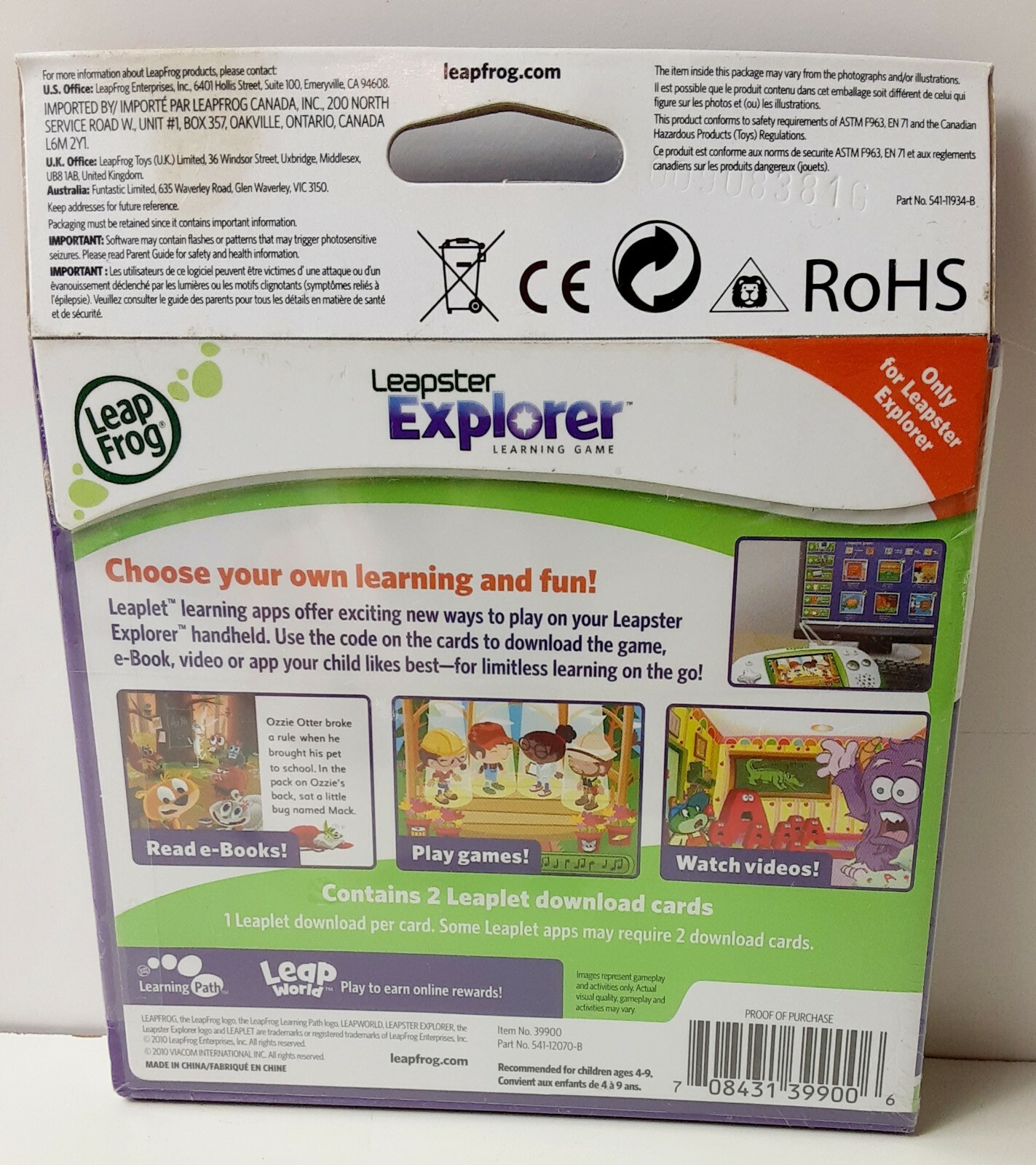 Leapfrog Leapster Explorer Leaplet Download Cards 2 In Pack | eBay