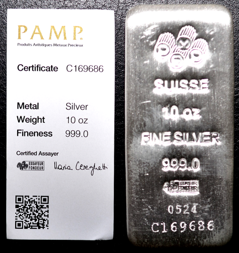 New 10 oz. Silver Bar~Pamp Suisse~Cast~With Assay Card~(Serialized) | eBay