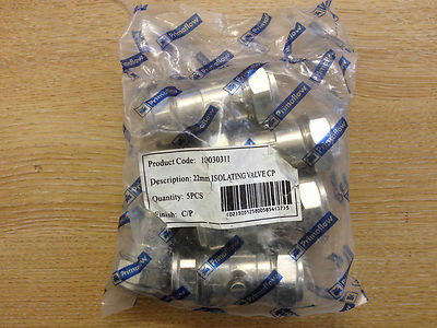 5 x Primaflow QQE Chrome Plated Brass Isolating Valve 22mm - Code ...