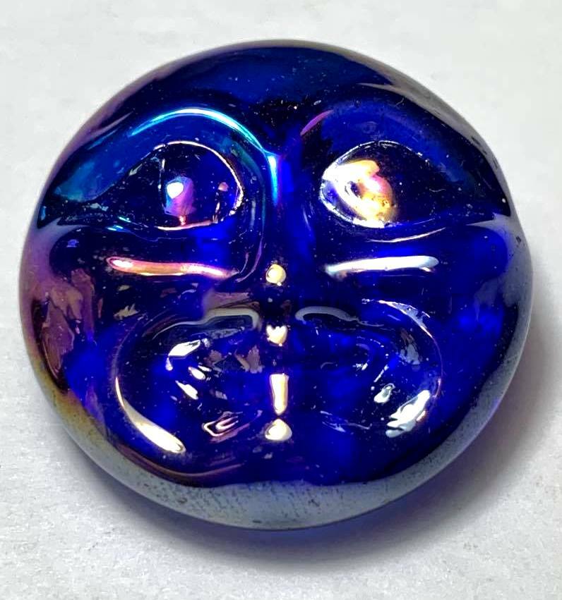 3 Glass Mystic Moon Face Iridescent Blue, Crystal, Blue Mega Marbles ...