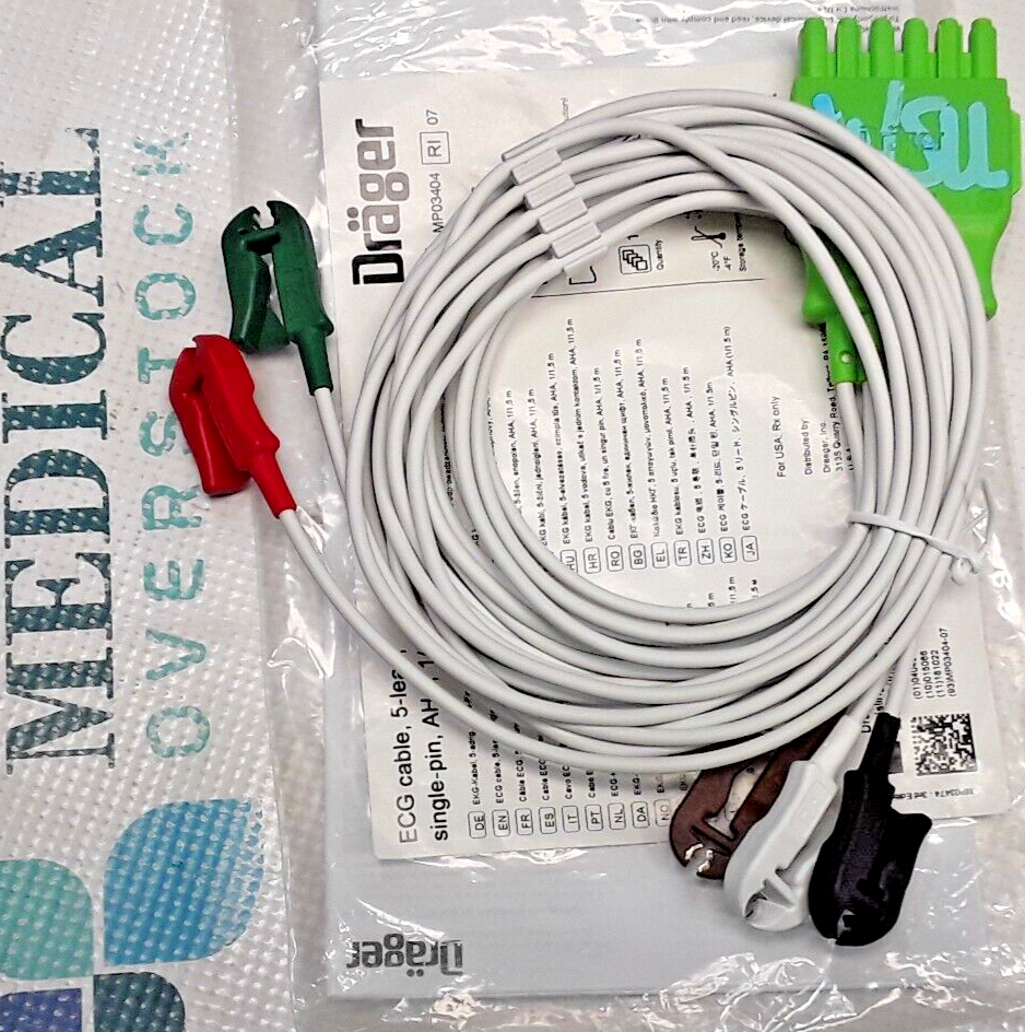Dräger Draeger 5 Lead ECG Cable Single-pin AHA 1/1.5m Ref. MP03404 for ...