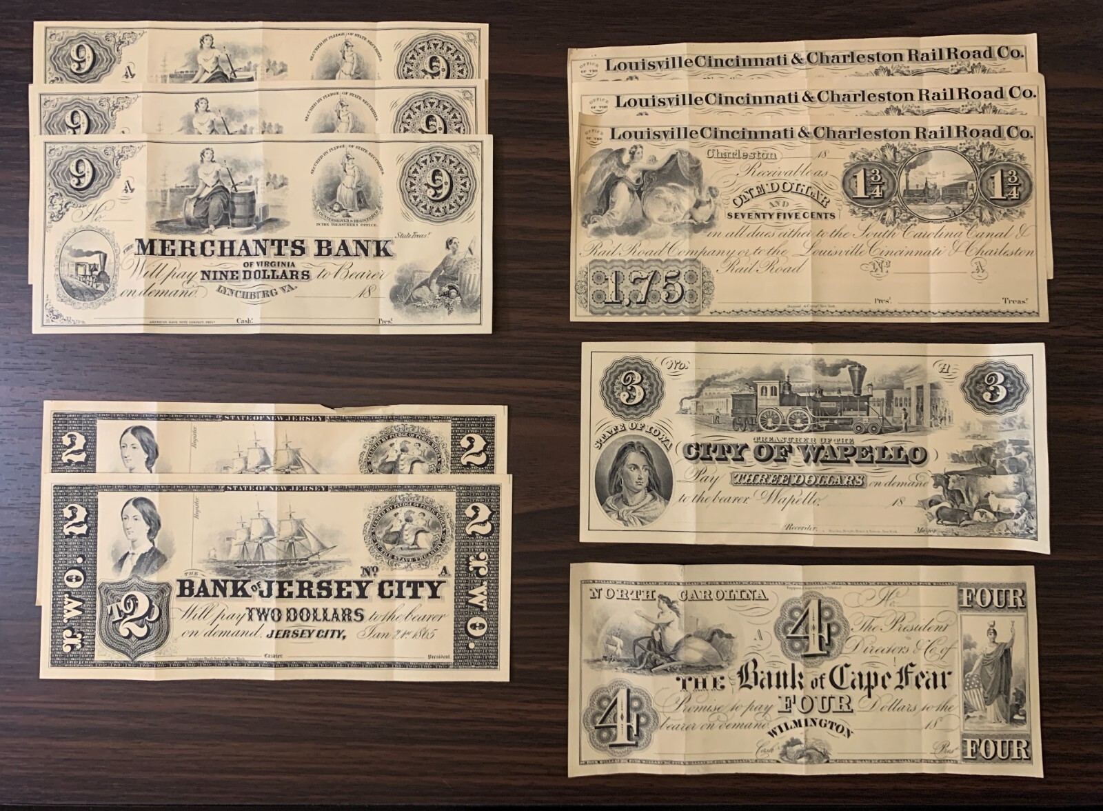 Lot Of Pre Civil War US Currency Bank Notes Reprint Dollars Jersey ...