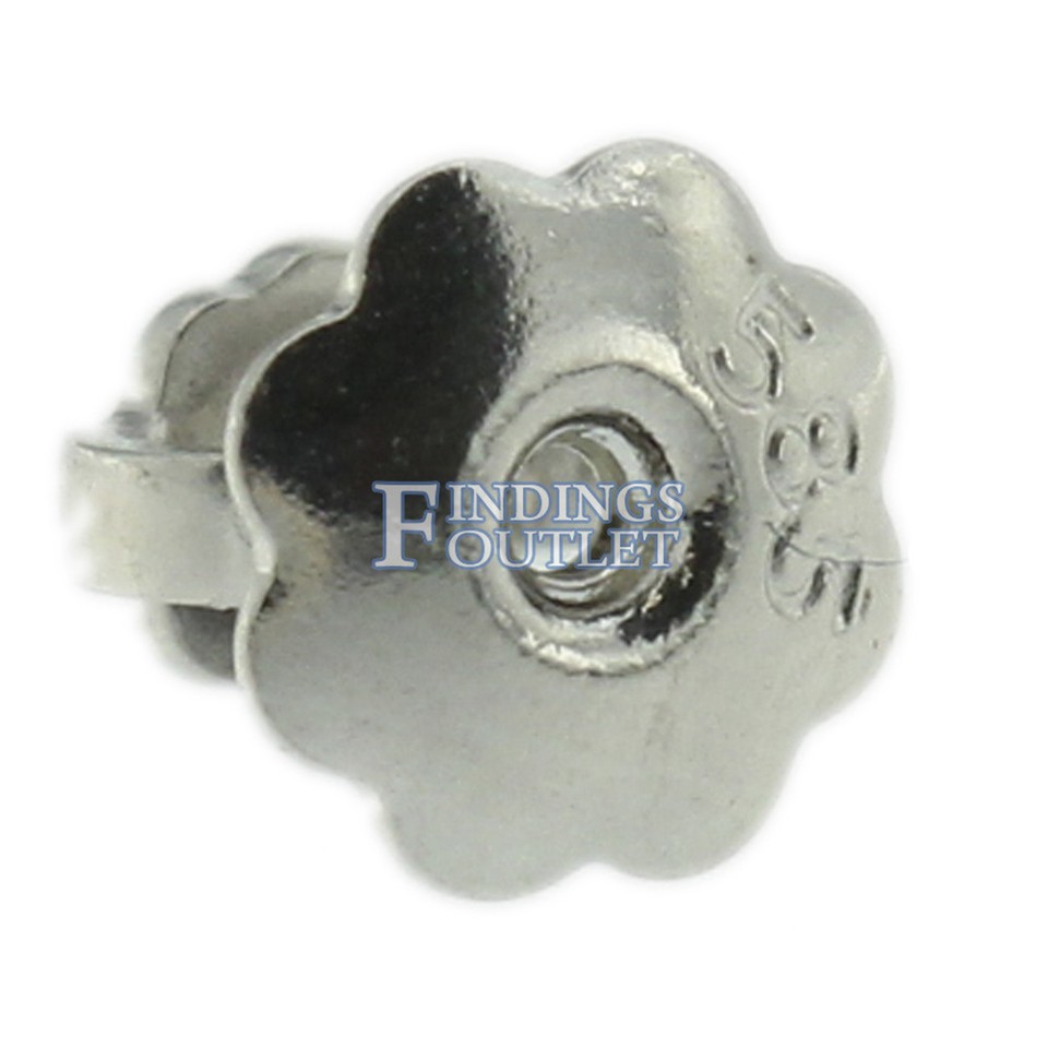 14k White Gold Round Stud Earring Mounting Setting Screw Back Post 4 ...