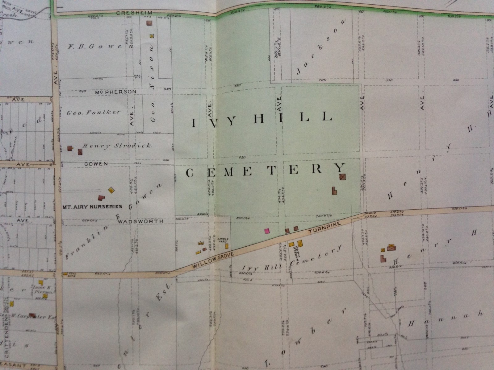 1889 G.W. BROMLEY MT. AIRY IVY HILL CEMETERY PHILADELPHIA PA COPY ATLAS ...