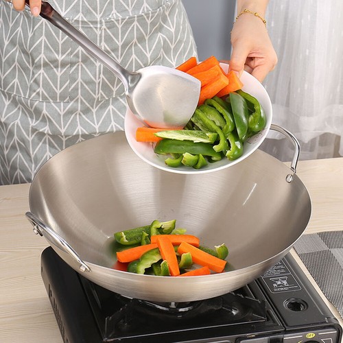 Chinese Stir Fry Pan Stainless Steel Deep Frying Pan Heating Pot For ...