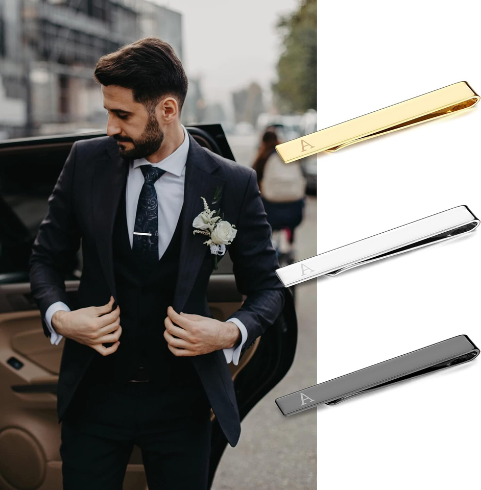 3 Pcs Stainless Steel Tie Clips for Men Elegant Personalized Letter Tie ...