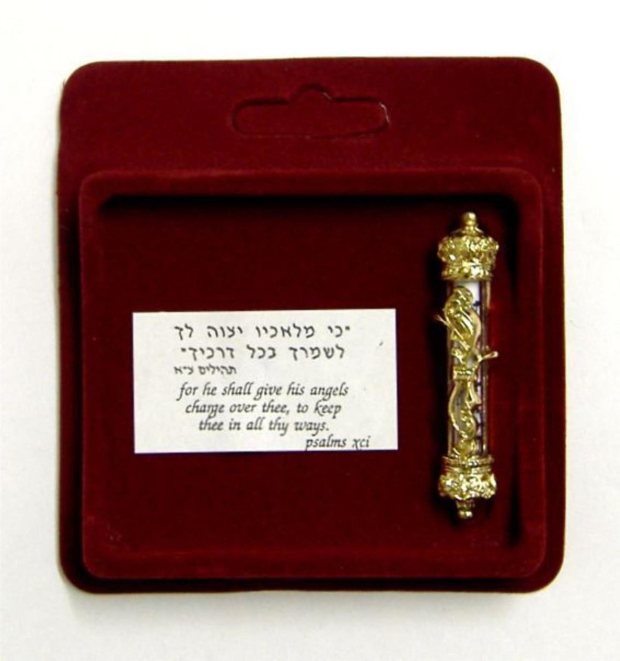 24K GOLD PLATED Car Mezuzah + Scroll Hebrew Kabbalah Jewish Judaica ...
