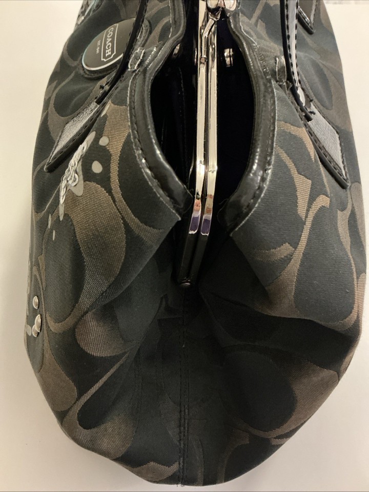 Coach Black Signature C Graffiti Optic Kiss Lock Tote/Satchel | eBay