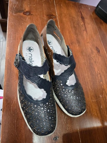 Women's Rieker Doris G4 Blue Leather Ballerina Shoes - Size 38 / 7 71/2 ...