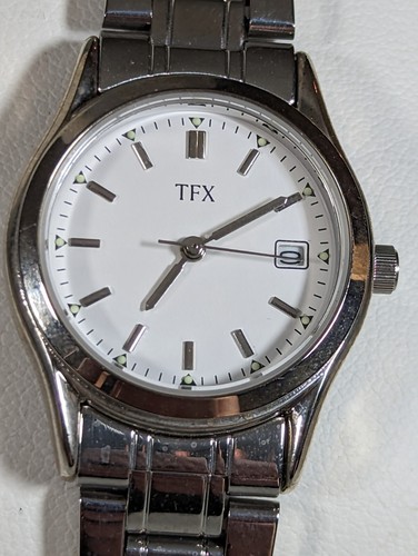 TFX Bulova White Dial Silver Tone Case Stainless Steel Band Watch 7.25 ...