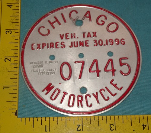CHICAGO ILLINOIS LICENSE PLATE MOTORCYCLE TAX VEHICLE TAG JUNE 30 1996 ...