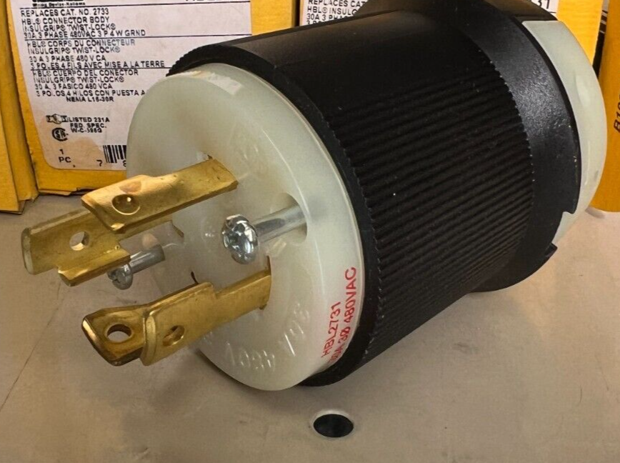 Hubbell HBL2731 twist Lock male 4 prong -3 phase - 480V/30A- NEW (Lot ...