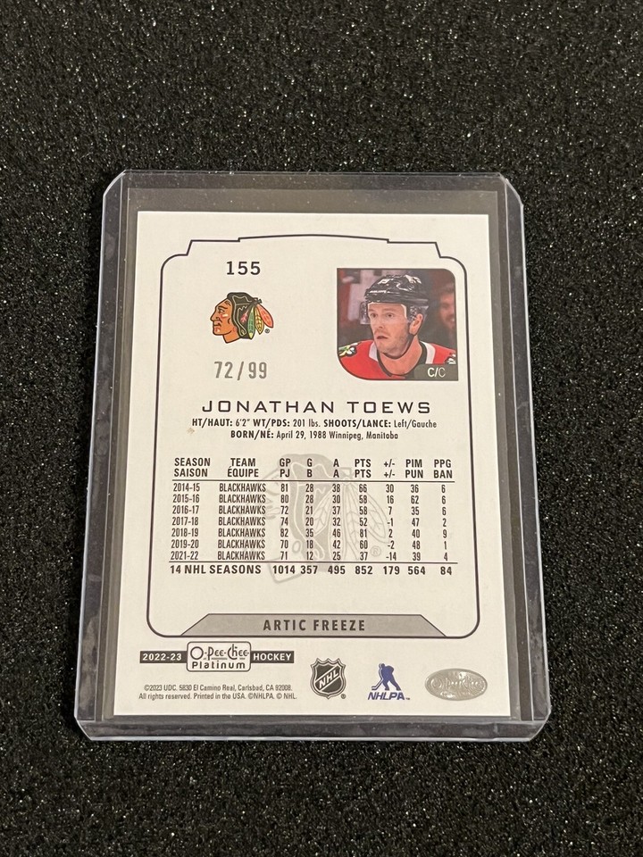 Jonathan Toews 2022-23 O-Pee-Chee Platinum Arctic Freeze #d /99 ...