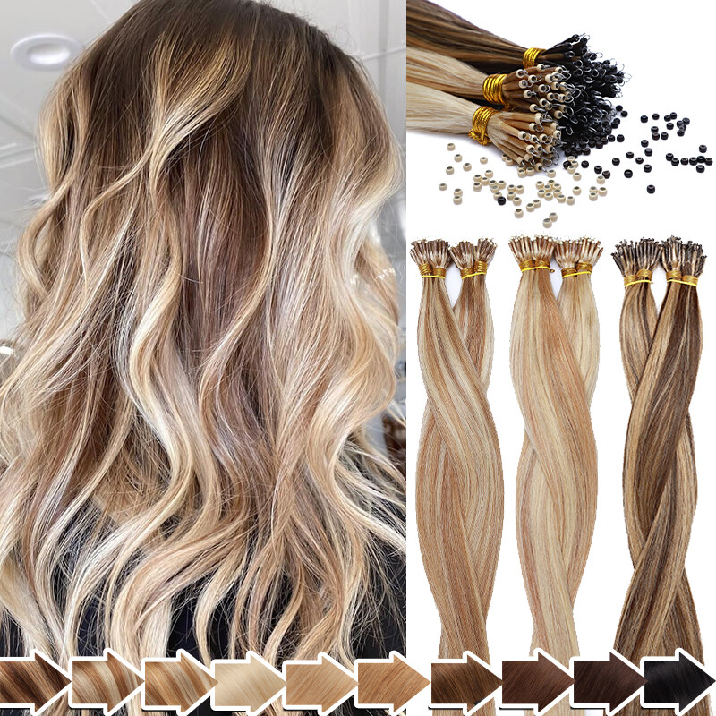 Invisible Nano RIng Nano Beads HUman Hair Remy Extensions FULL Head ...
