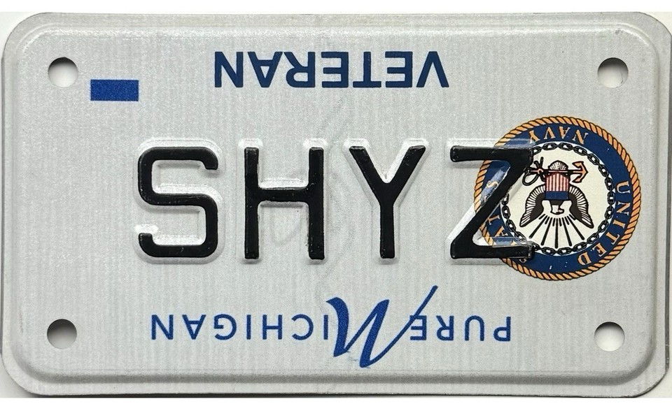 *99 CENT SALE* Michigan FULL INVERT NAVY VETERAN MOTORCYCLE License ...
