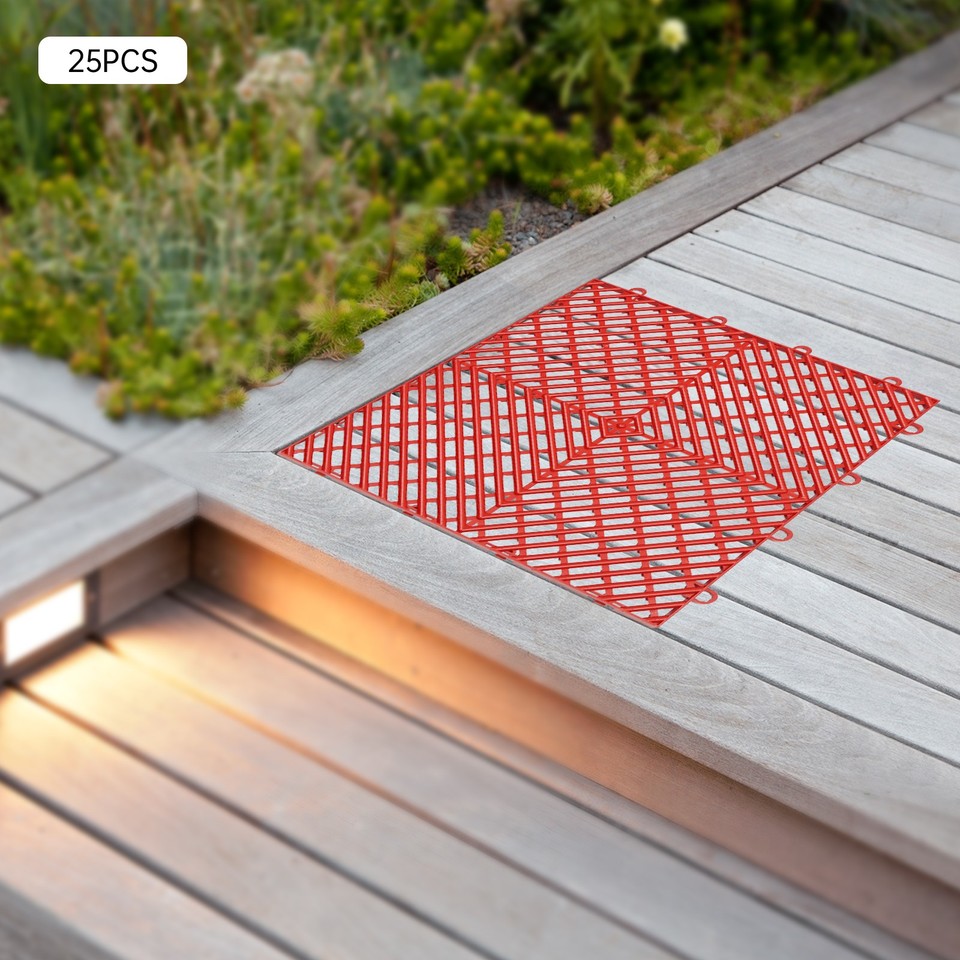 Tiles Interlocking 25PCS Red Drainage Tiles 12x12x0.5 Inches Outdoor ...
