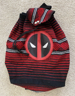 Deadpool Marvel Embroidered Woven Mexico Backpack EUC Red Black Cinch ...
