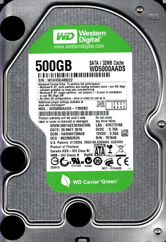 WD5000AADS-11M2B2 DCM: HARNHT2MAB WESTERN DIGITAL 500GB THAILAND MAY ...