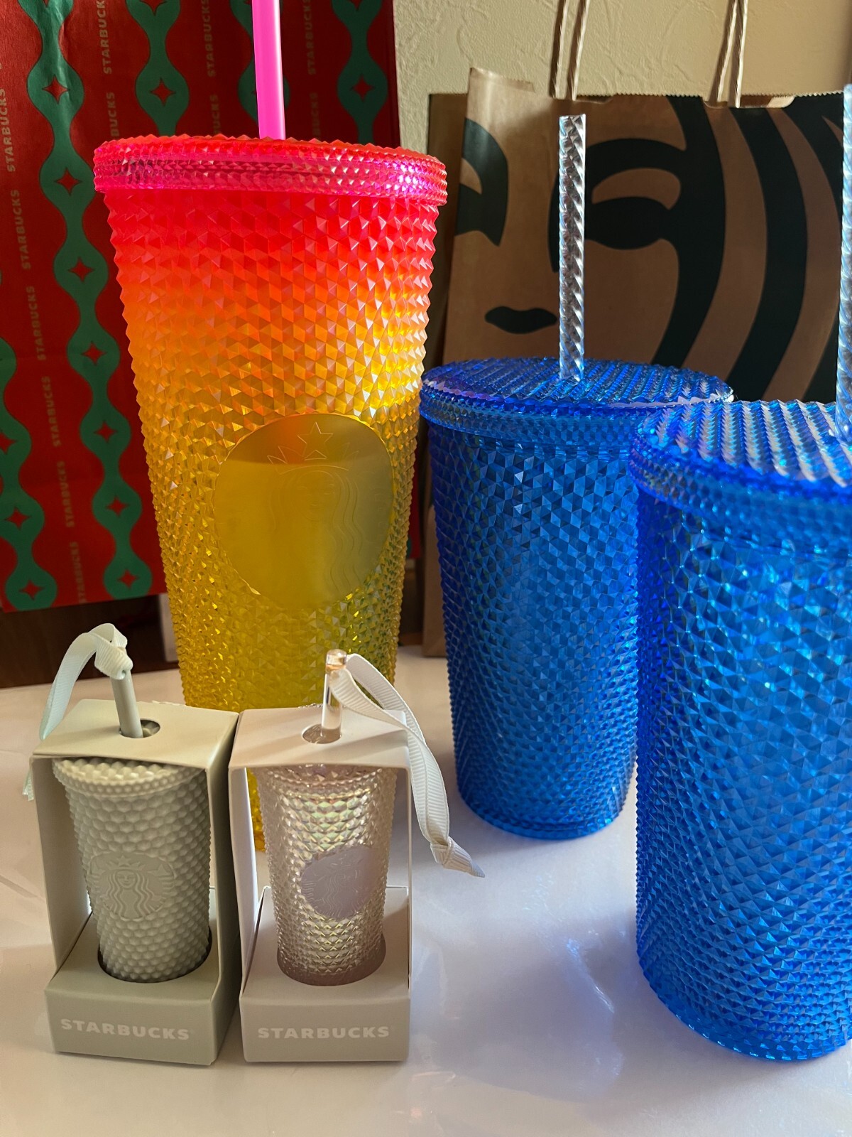 Starbucks Japan Lot of 5 cold cup tumbler Bumpy Logo Ornaments NEW | eBay