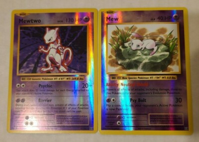 Mewtwo + Mew REVERSE HOLO RARE Pokemon 51 53/108 XY Evolutions Foil ...