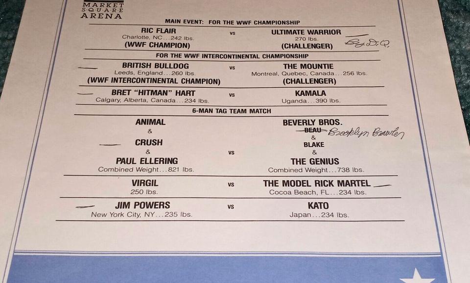 September 19, 1992 WWF Wrestling Lineup Sheet + Ticket Stub ...