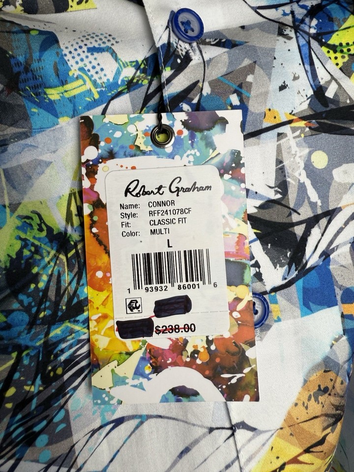 Robert Graham Button-Up Shirt Mens Large Colorful Vibrant Modern Art ...
