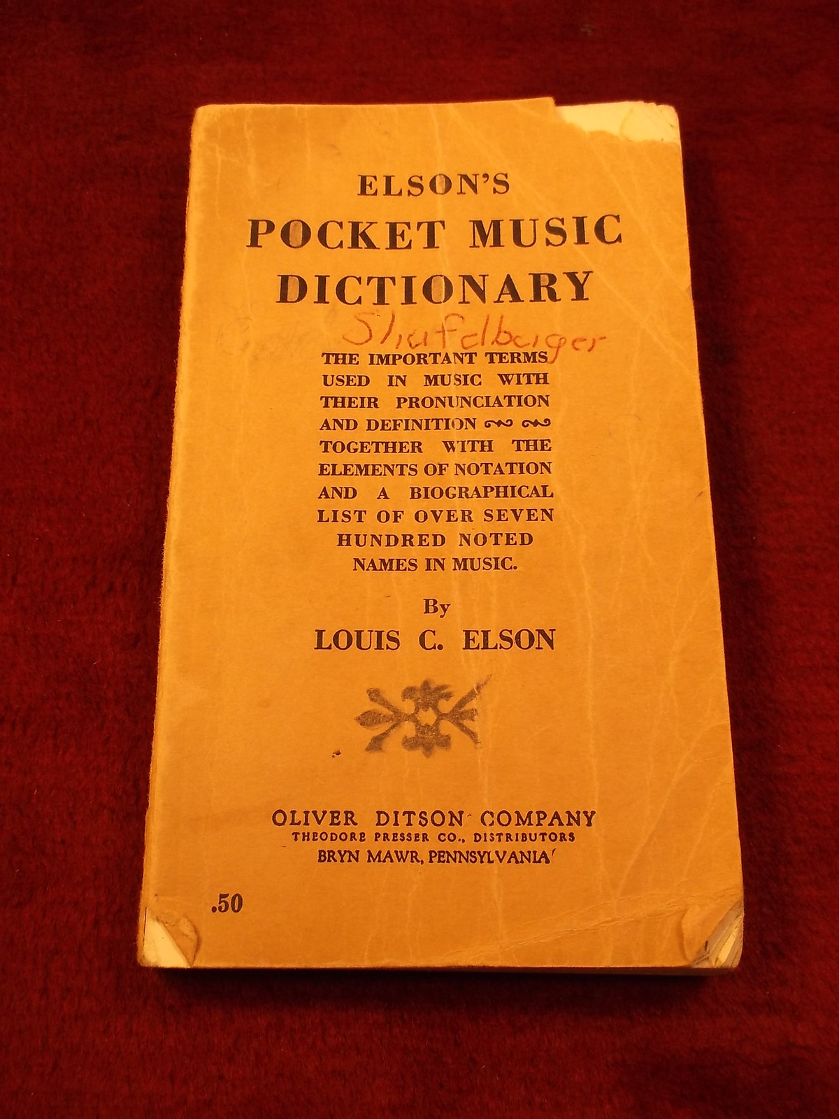 OLD VTG ANTIQUE 1909 BOOK "ELSON'S POCKET MUSIC DICTIONARY" BY LOUIS C ...
