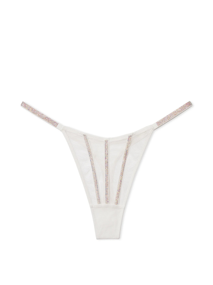 Victoria's Secret Sheer Shine Strap Low-Cut Demi Bra Thong Set White | eBay