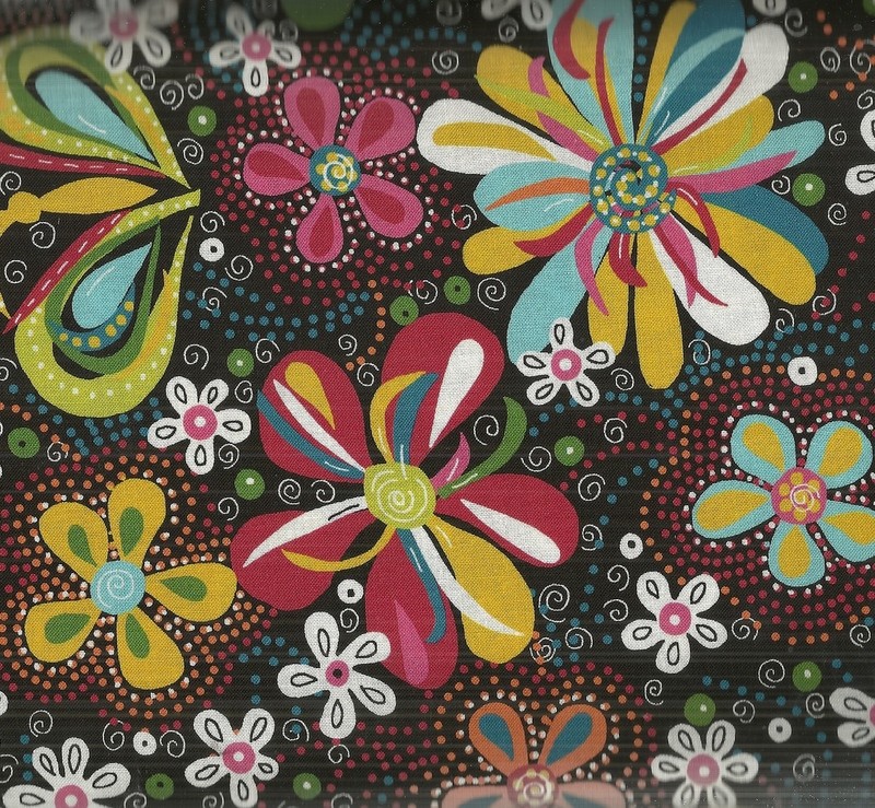 Flower Daze black bright funky flowers floral River Bend fabric | eBay