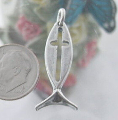 925 Sterling Silver Christian Fish w/ Cross Charm | eBay