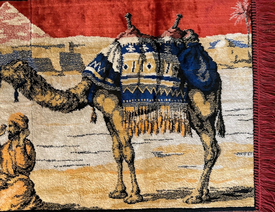 Vintage Textile Arabic Camel Rug Egyptian Pyramids Middle East tapestry ...