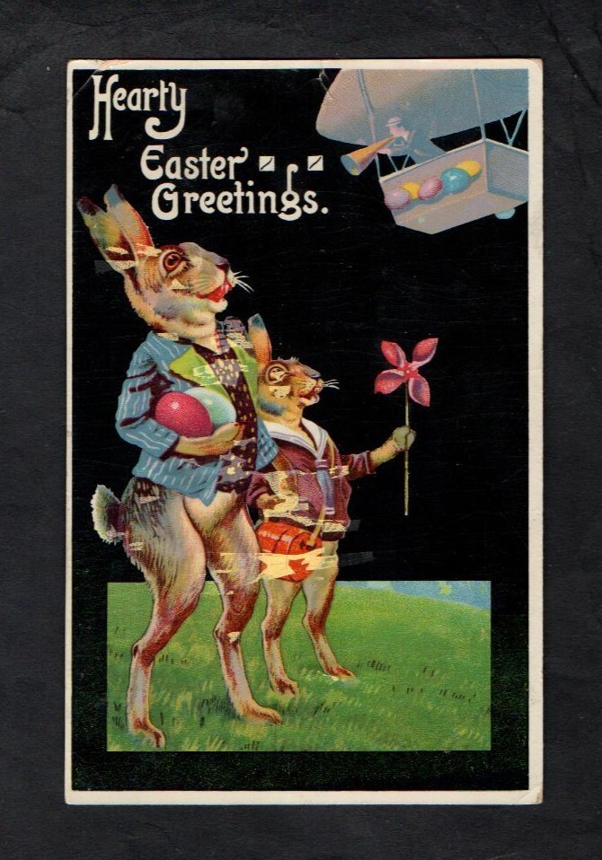 Easter – Dressed RABBITS Watch Man in Zeppelin,Dirigible, Airship | eBay