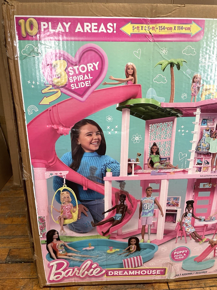 Barbie Dreamhouse Pool Party Doll House 3 Story Slide 5' ft Size New ...
