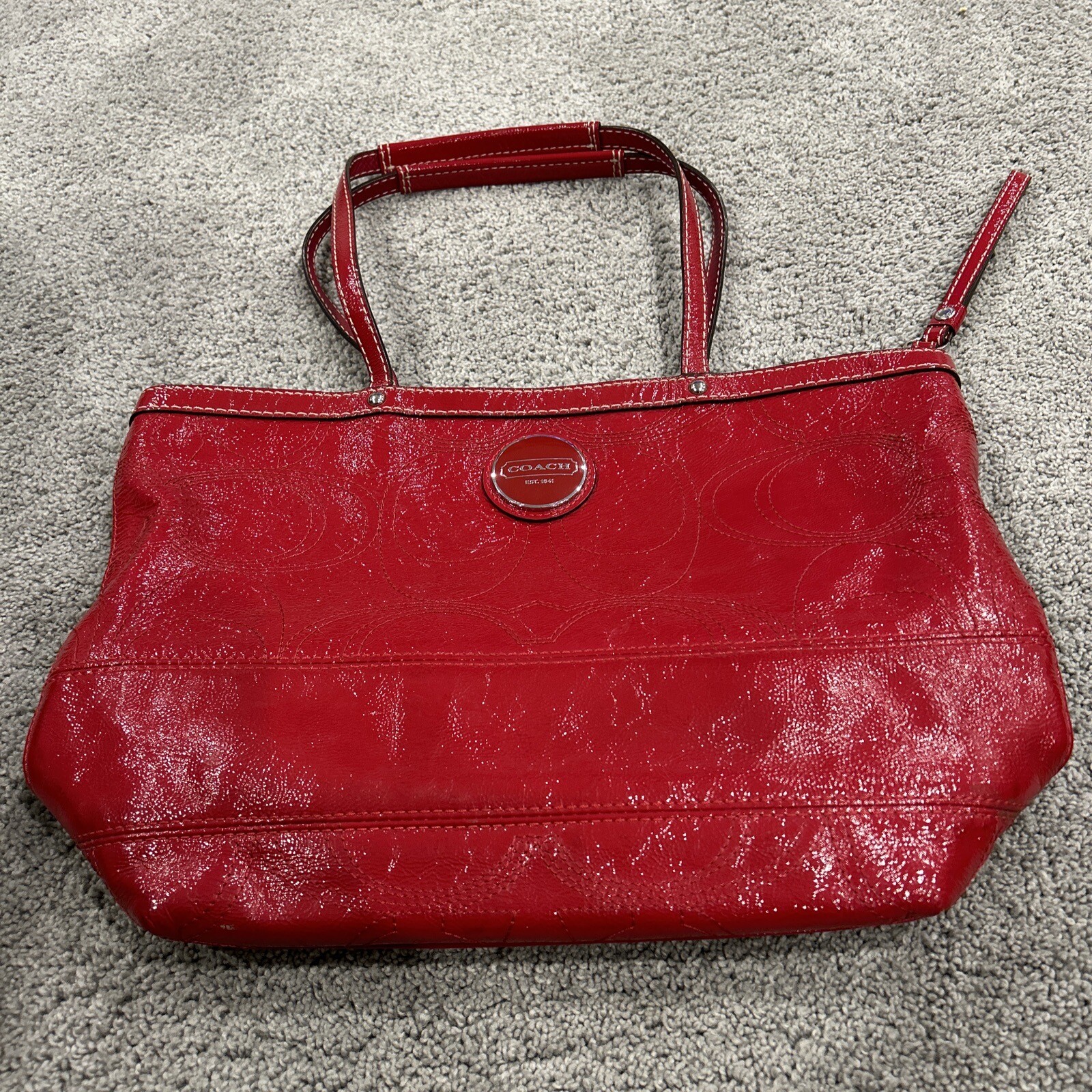 COACH STITCH SIGNATURE STRIPE LEATHER TOTE F15142 - Gem