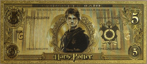 Harry Potter 5 Galleons Gringotts Bank Note Novelty 24K Gold Plated ...