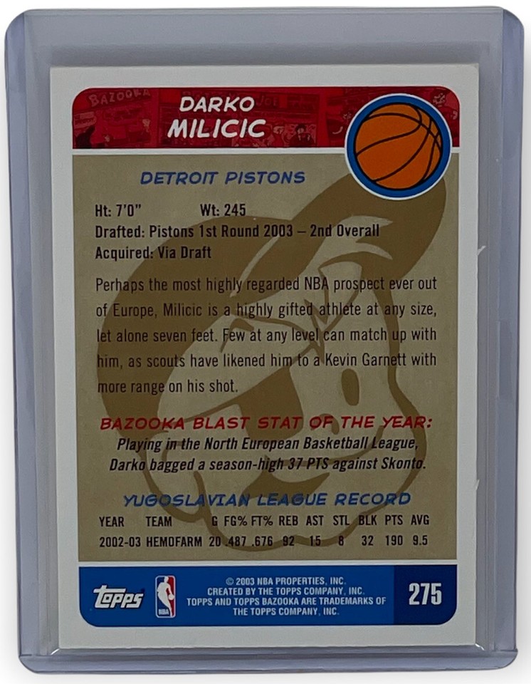 Darko Milicic 2003-04 Topps Bazooka Gold Insert Rookie Card Detroit Pistons #275 | eBay