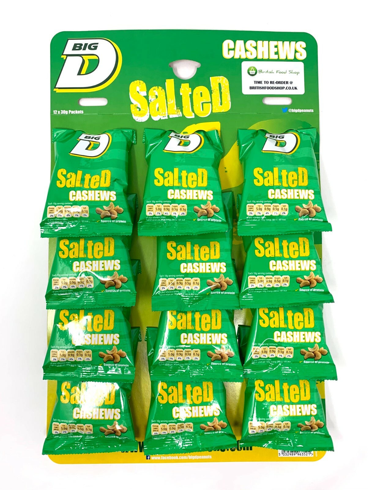 Big D Cashew Nuts on a Pub Card - 12 x 30g Packs Bar Snacks Peanuts ...