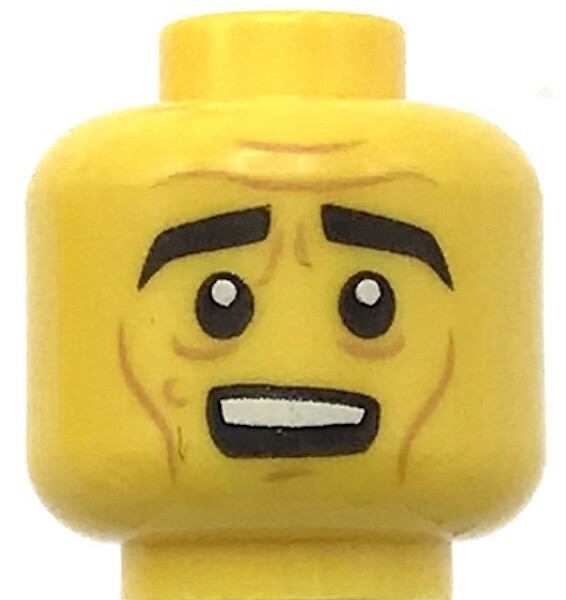 Lego Yellow Minifigure Head Dual Sided Black Thick Eyebrows Worried ...