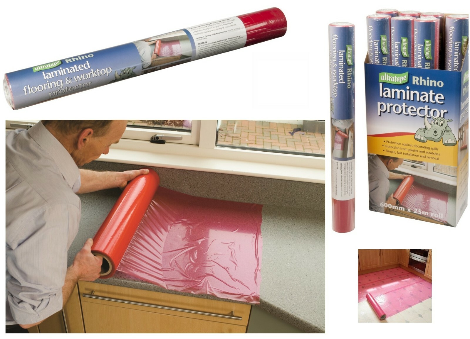 HARD FLOOR WORKTOP / CARPET SELF ADHESIVE PROTECTOR FILM ROLL DUST ...