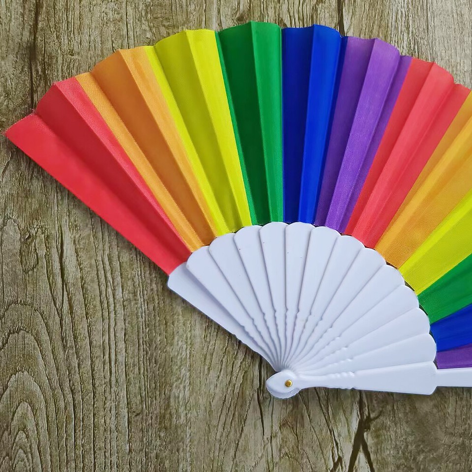 6Pcs Rainbow Hand Fan Gay Pride Fan Large Clack Fan for LGBT Fans ...
