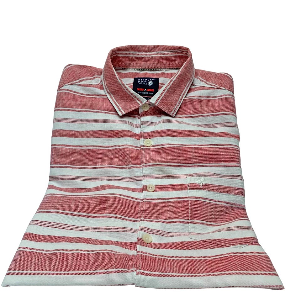 Netplay Modern Casual Red White Button Down Long Sleeve Sport Fit Shirt ...