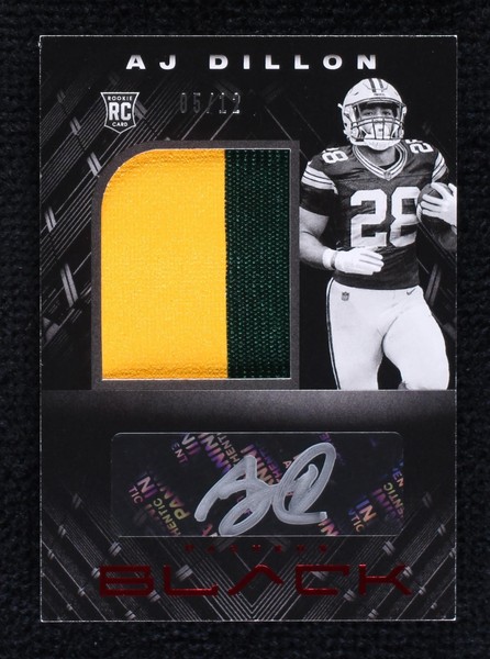 2020 Panini Black - Rookie Patch Autographs Ruby #222 AJ Dillon, AJ ...
