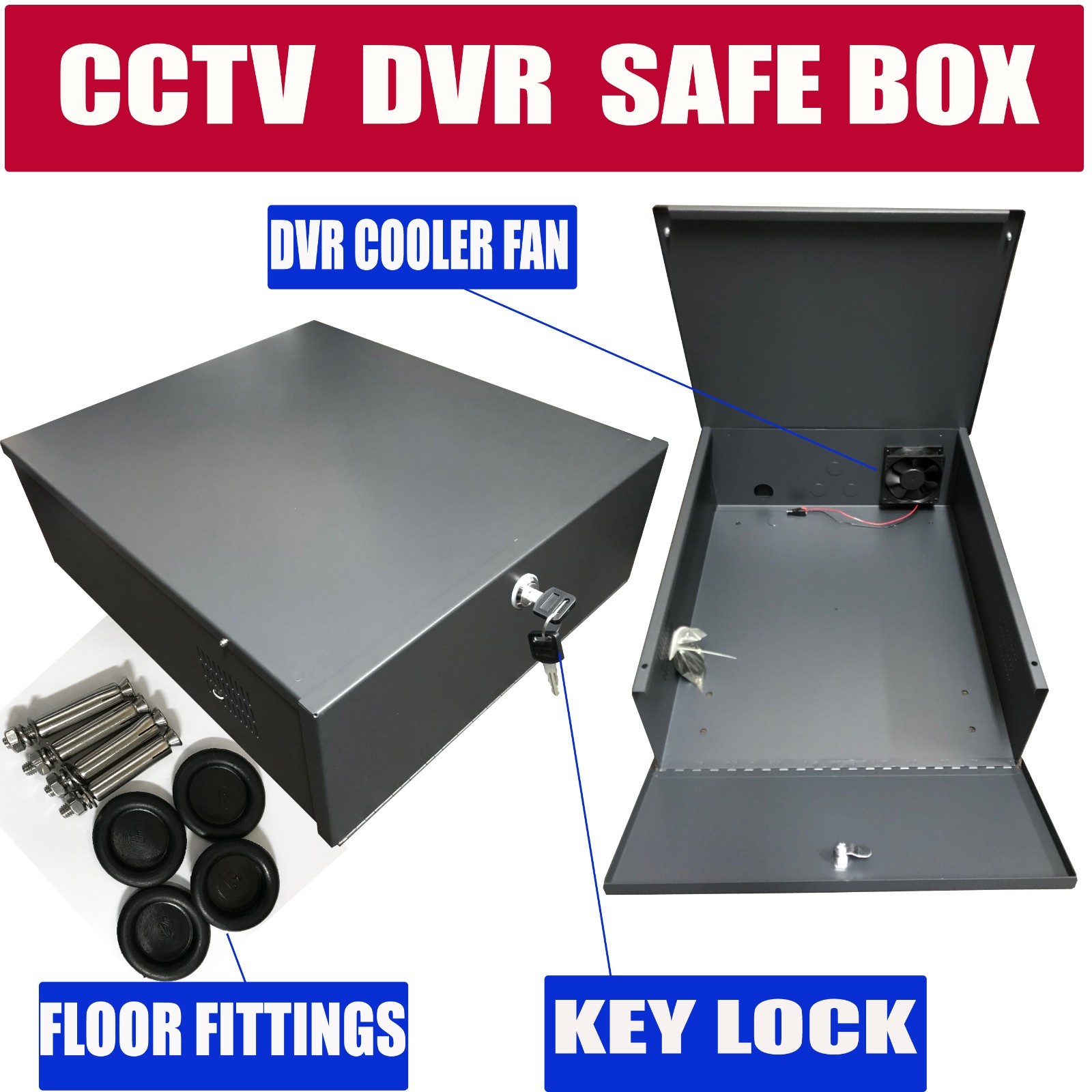 Metal LOCKABLE RECORDER LOCK BOX SAFETY BOX CCTV DVR Safe Security Box ...