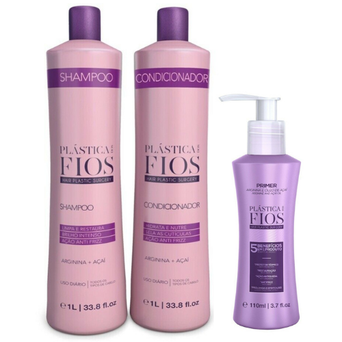 Cadiveu Plastica dos Fios Shampoo Conditioner and Primer 3 Kit Home ...
