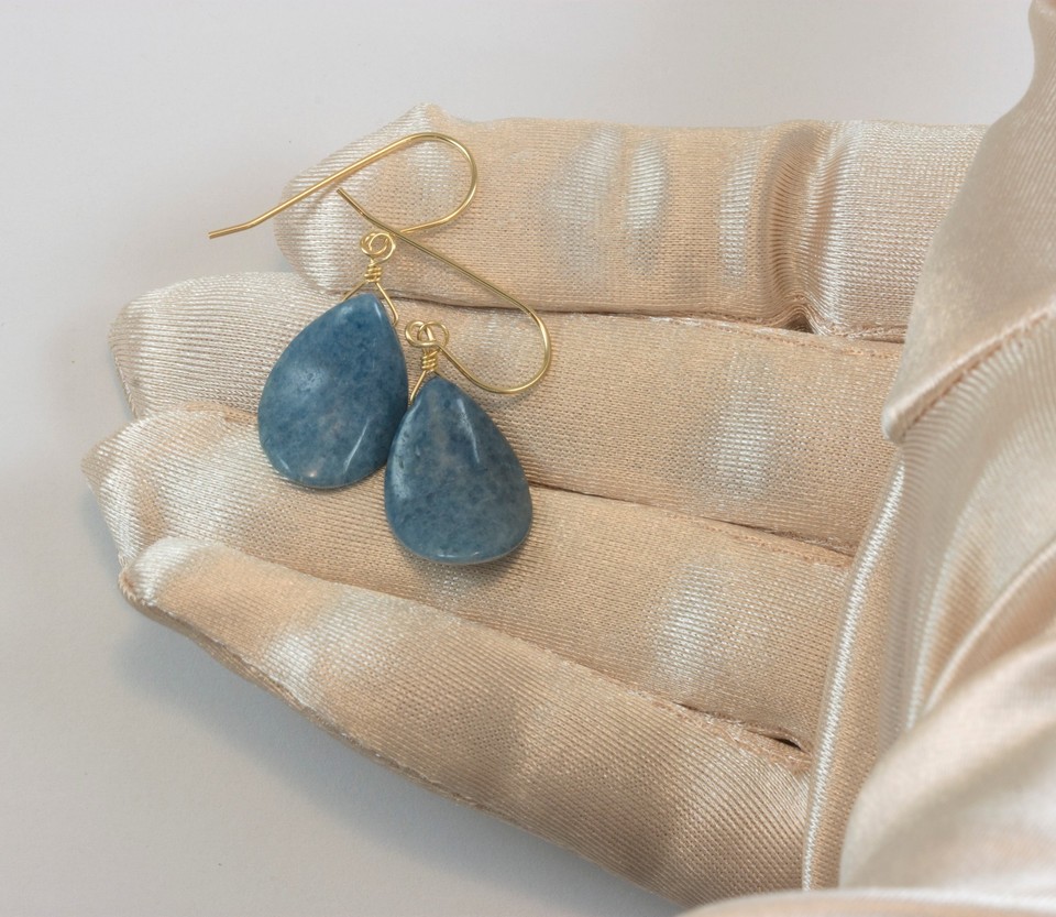 Lapis Earrings Smooth Curved Teardrops Light Denim Blue Lazuli 14k Gold ...