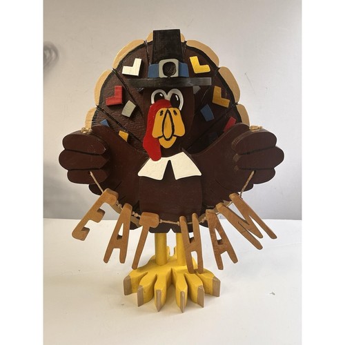 Vintage Wooden Folk Art Thanksgiving Turkey Eat Ham Handmade Holiday ...