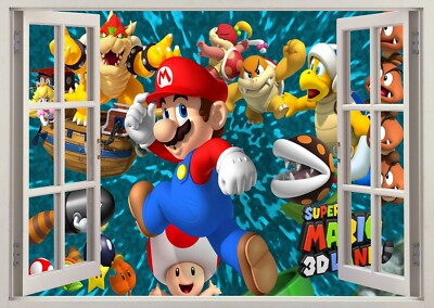 SUPER MARIO BROTHERS 3D EFFECT WINDOW WALL VIEW STICKER POSTER VINYL ...